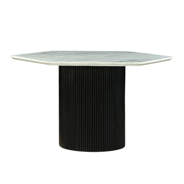 Ivy Bronx Rivas - Modern White Marble + Black Hex Dining Table | Wayfair